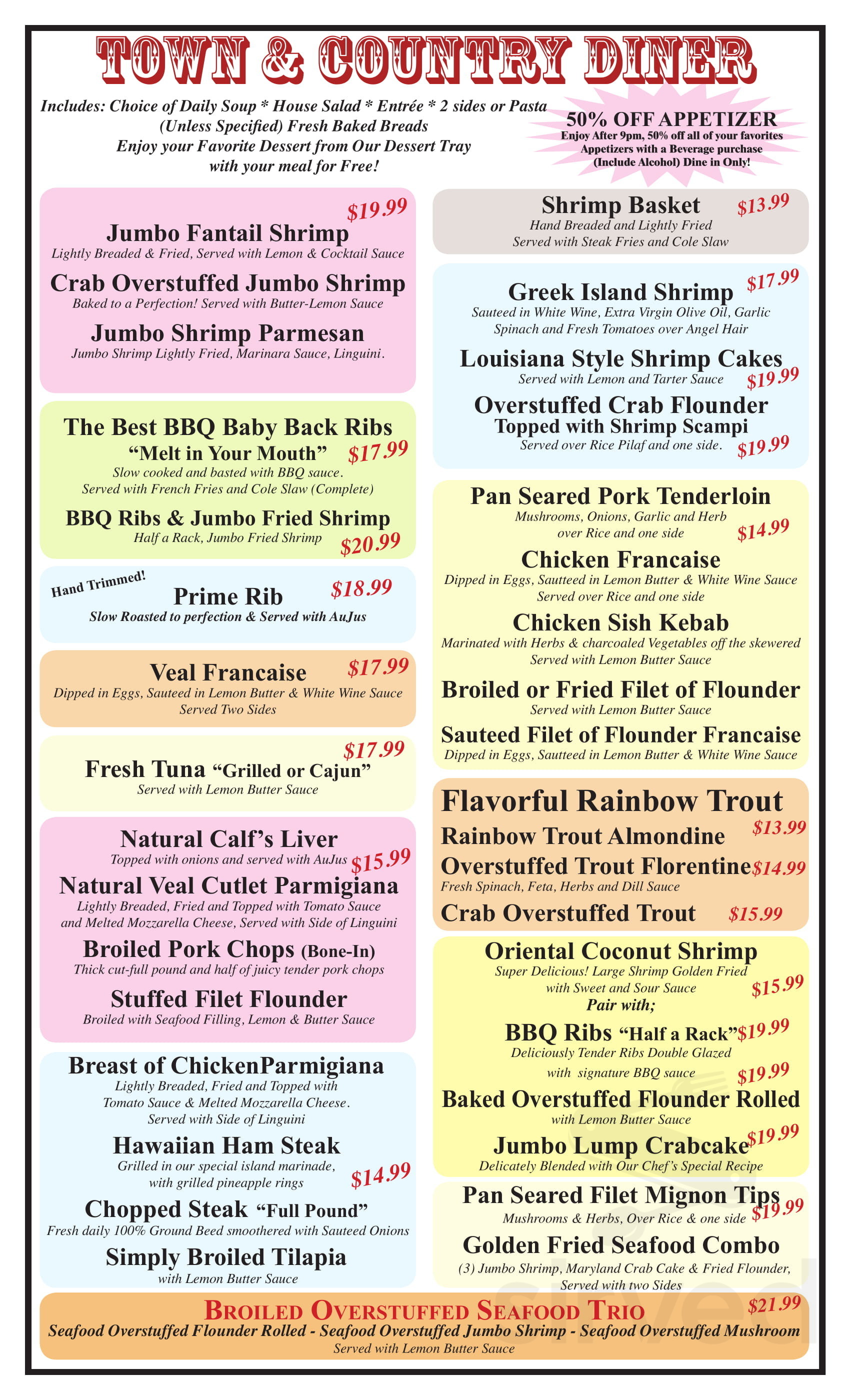 Town & Country Diner menu in Fieldsboro, New Jersey, USA