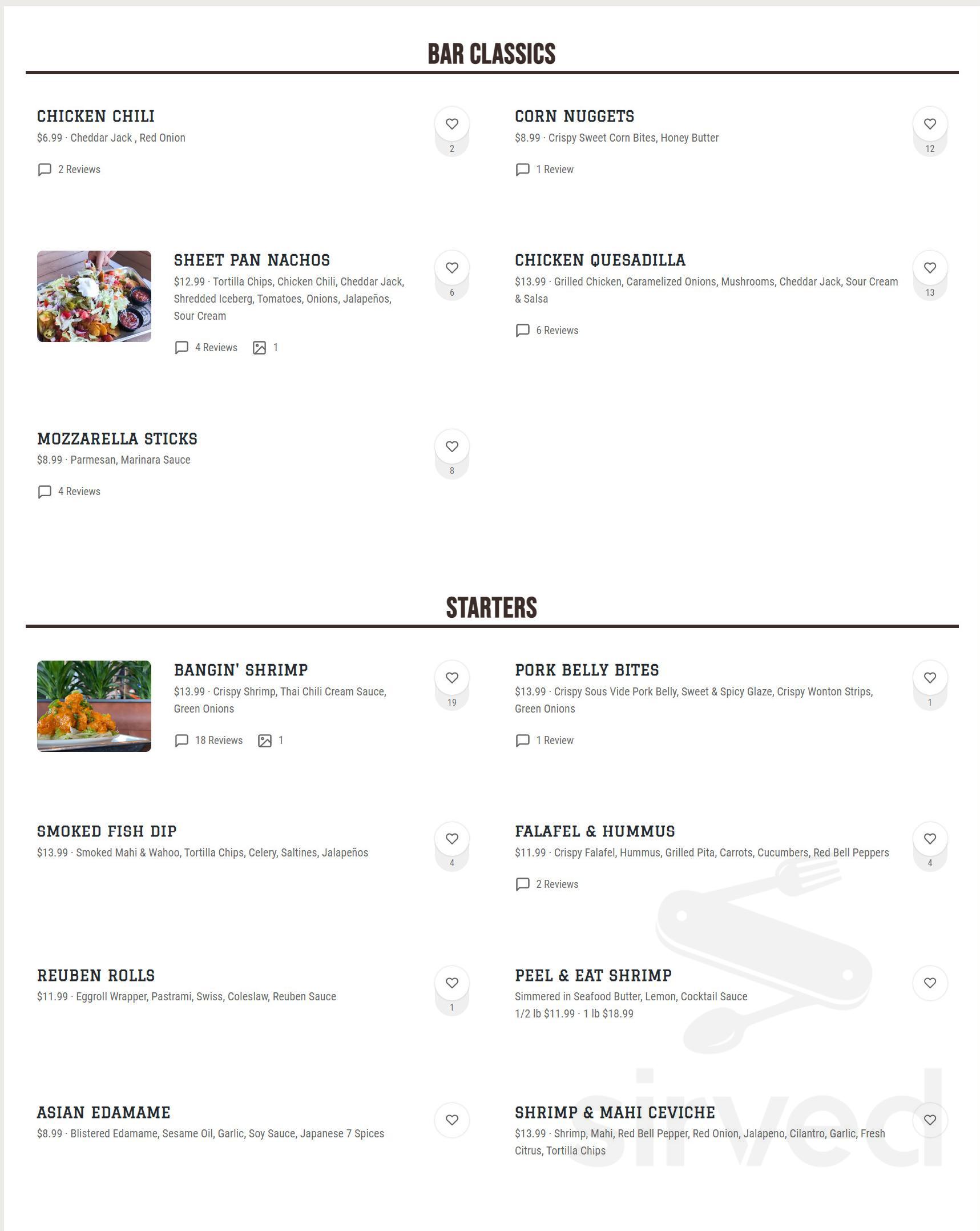 Menu - Pompano Beach FL's Legends Tavern & Grille - Pompano Beach | Sirved