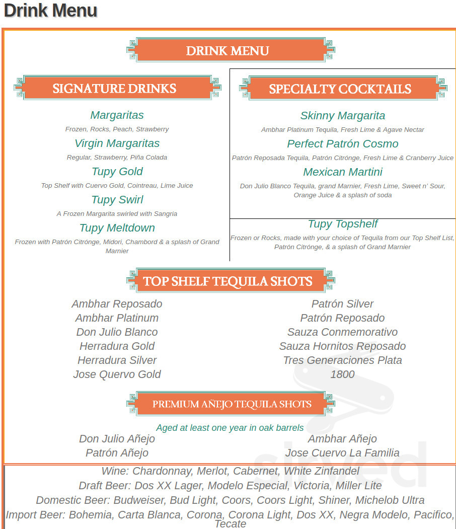 Menu for Tupinamba Cafe in Dallas, TX | Sirved