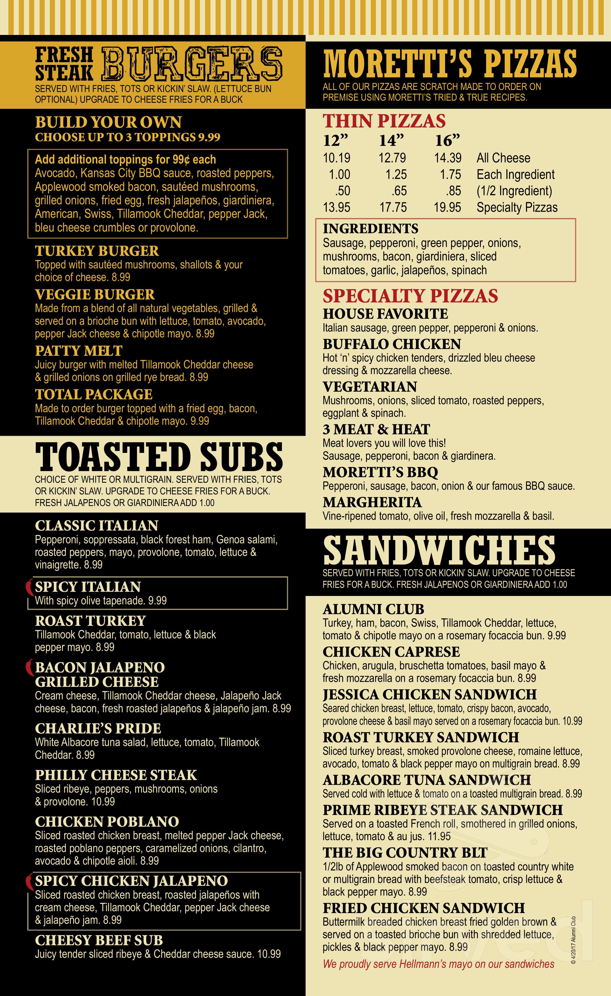 The Flame Wood Fire Pizza menu in Schaumburg, Illinois, USA