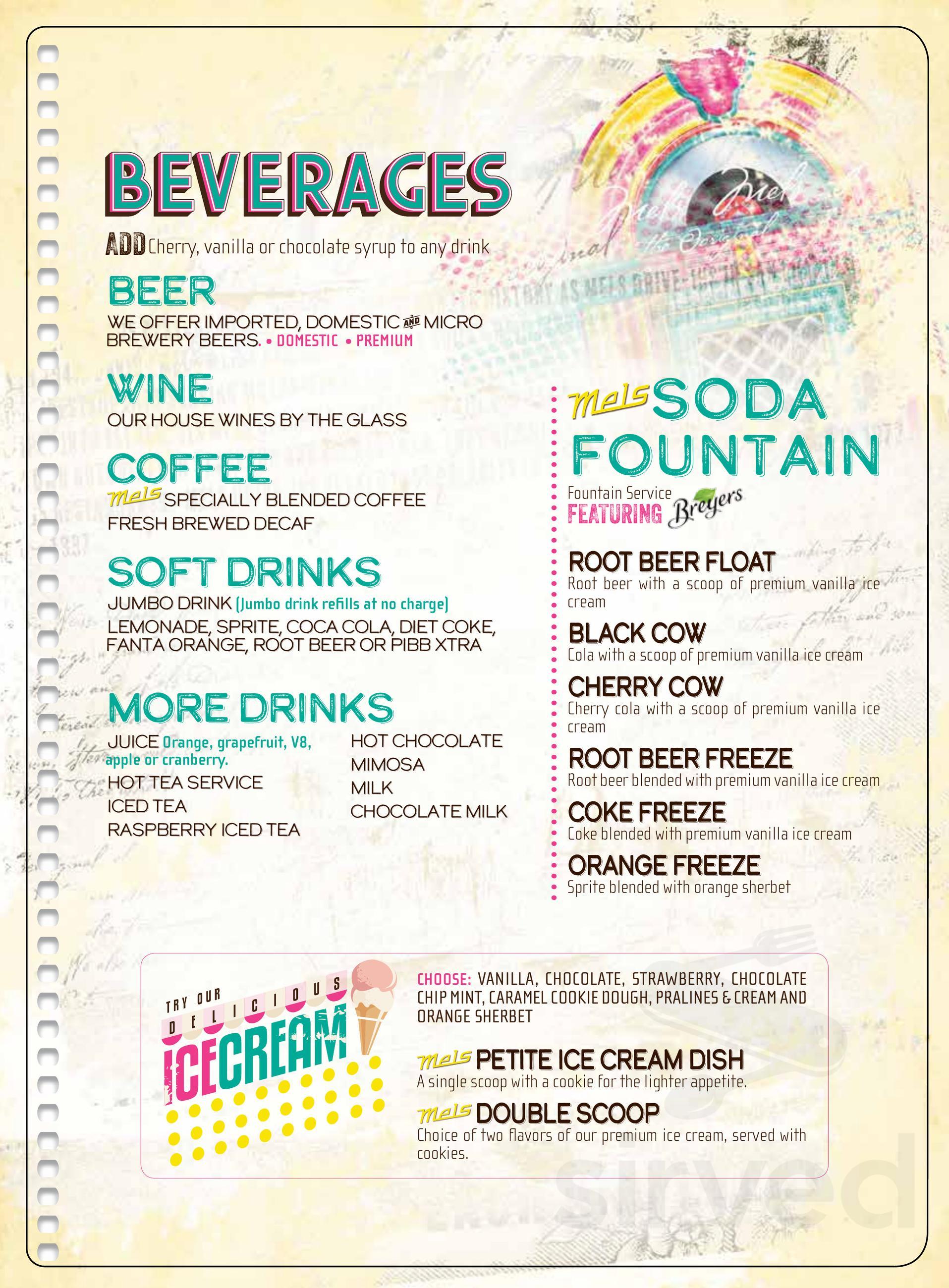 The Original Mels Diner menu in Vacaville, California, USA