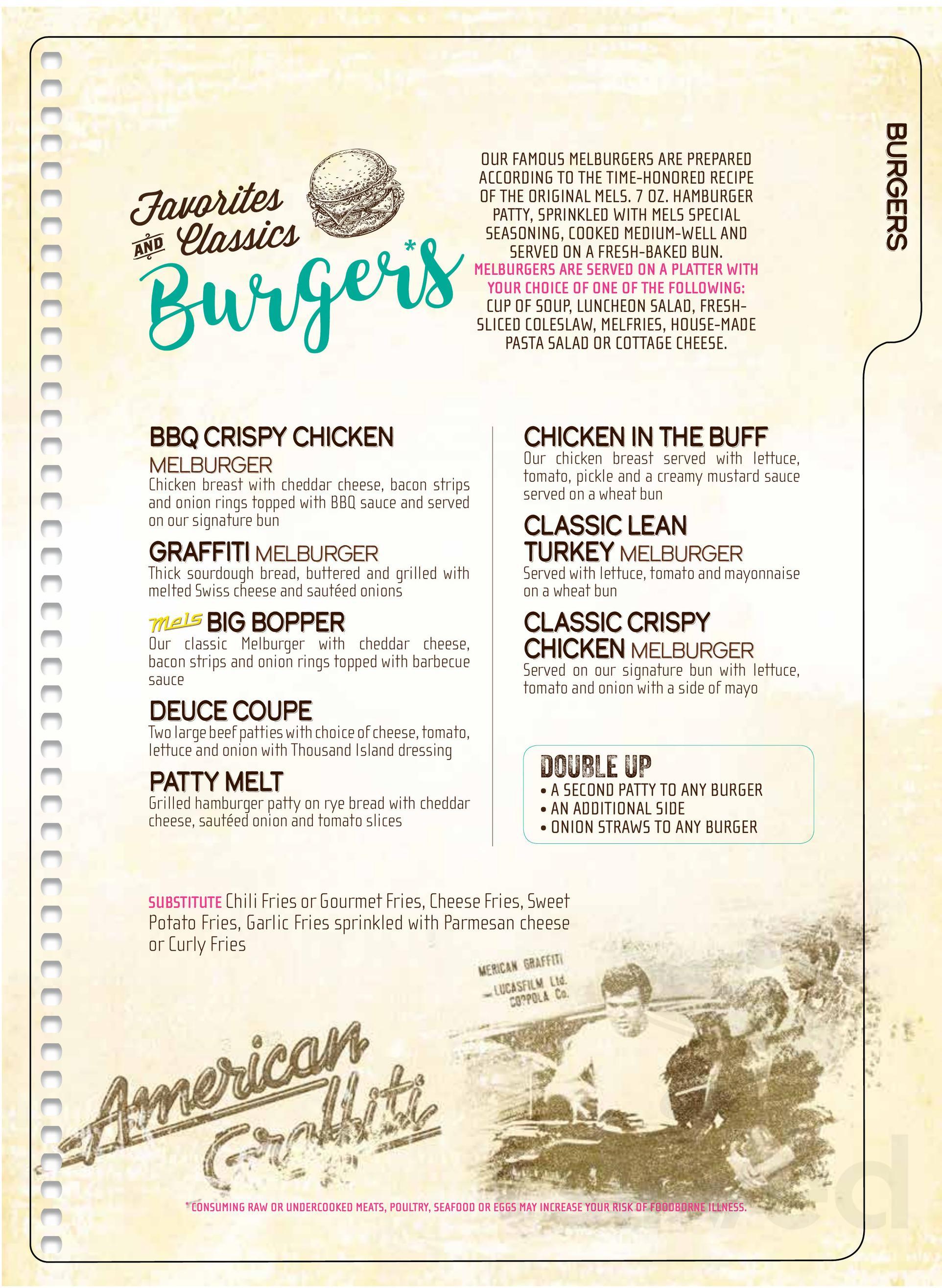 The Original Mels Diner menu in Auburn, California, USA