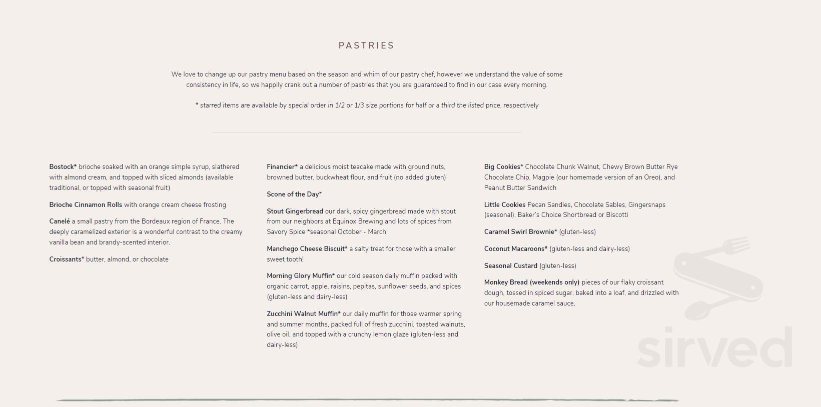 Little Bird Bakeshop menu in Fort Collins, Colorado, USA