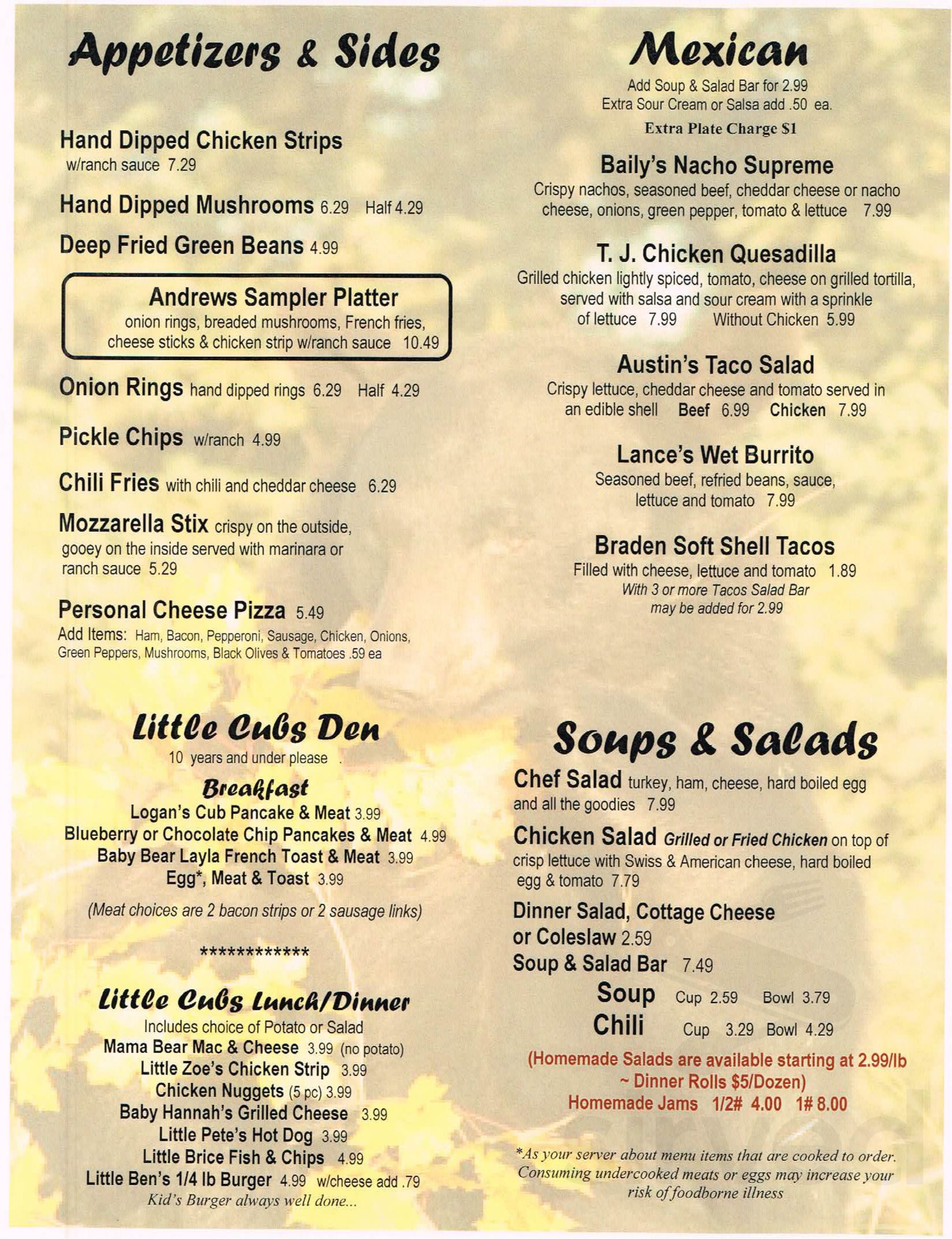 Lake City's Family Diner menu in Lake City, Michigan, USA