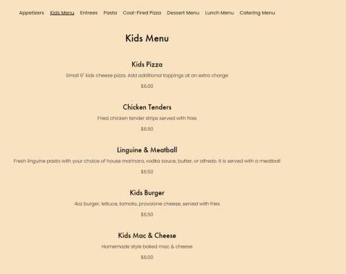 Avicolli's Coal Fire menu in Fayetteville, New York, USA