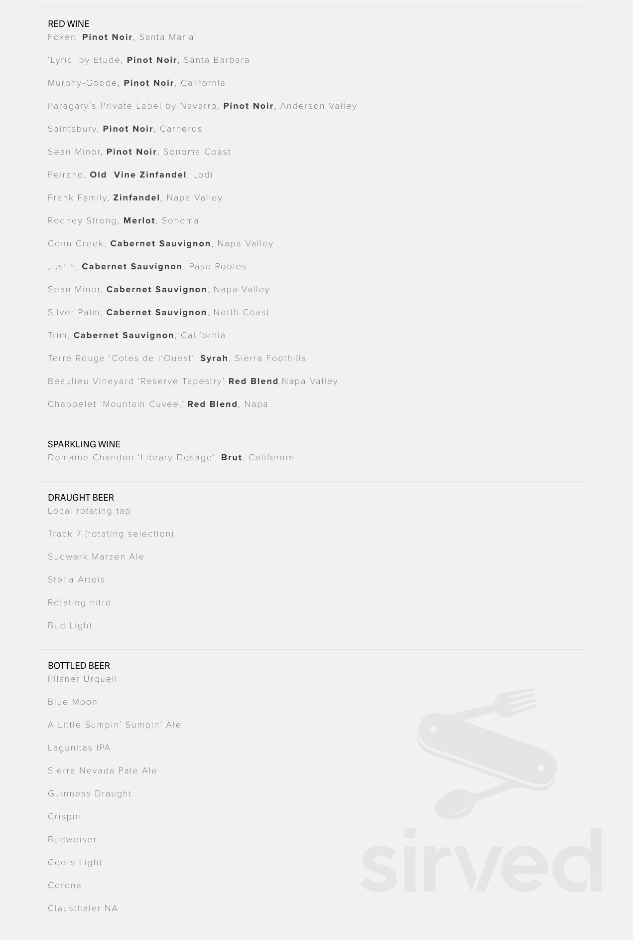 Cafe Bernardo at Pavilions menu in Sacramento, California, USA