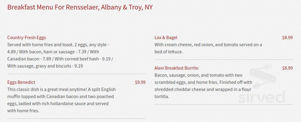 Alexis Diner menu in Troy, New York, USA
