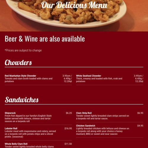 Ye Olde English Fish & Chips menu in Woonsocket, Rhode Island, USA