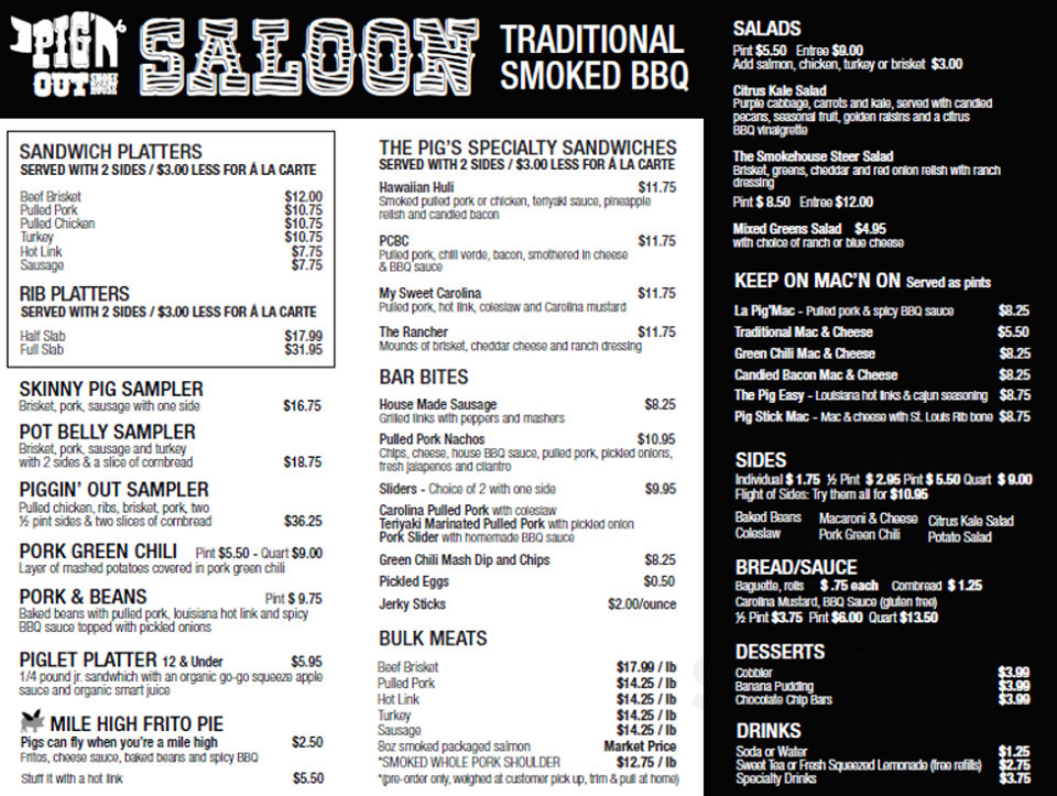 Piggin' Out Farmstead menu in Loveland, Colorado, USA