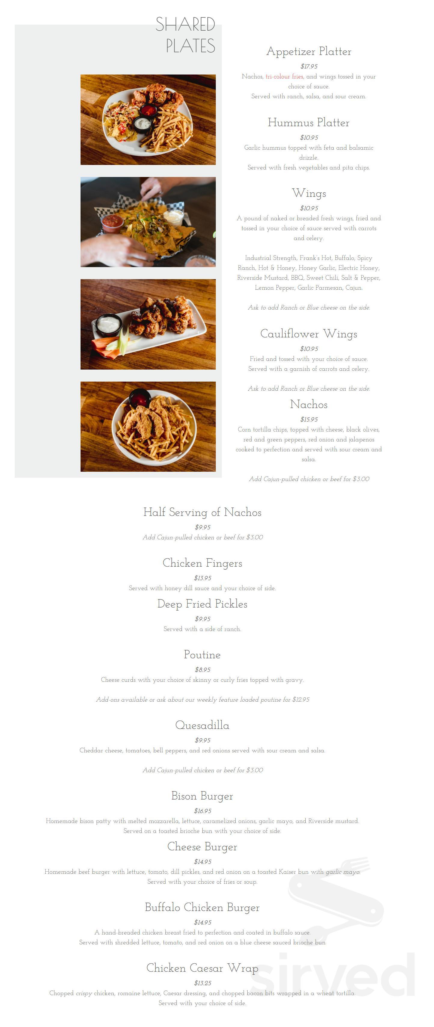Menu - Winnipeg MB's The Riverside: Tap & Table | Sirved