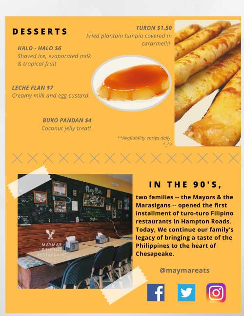Maymar Filipino Restaurant menu in Chesapeake, Virginia, USA