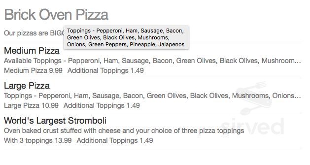 Castaways menu in Bay City, Michigan, USA