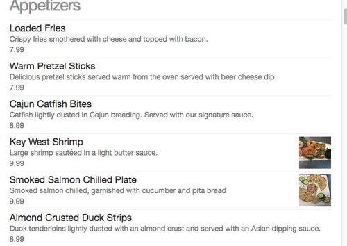 Castaways menu in Bay City, Michigan, USA