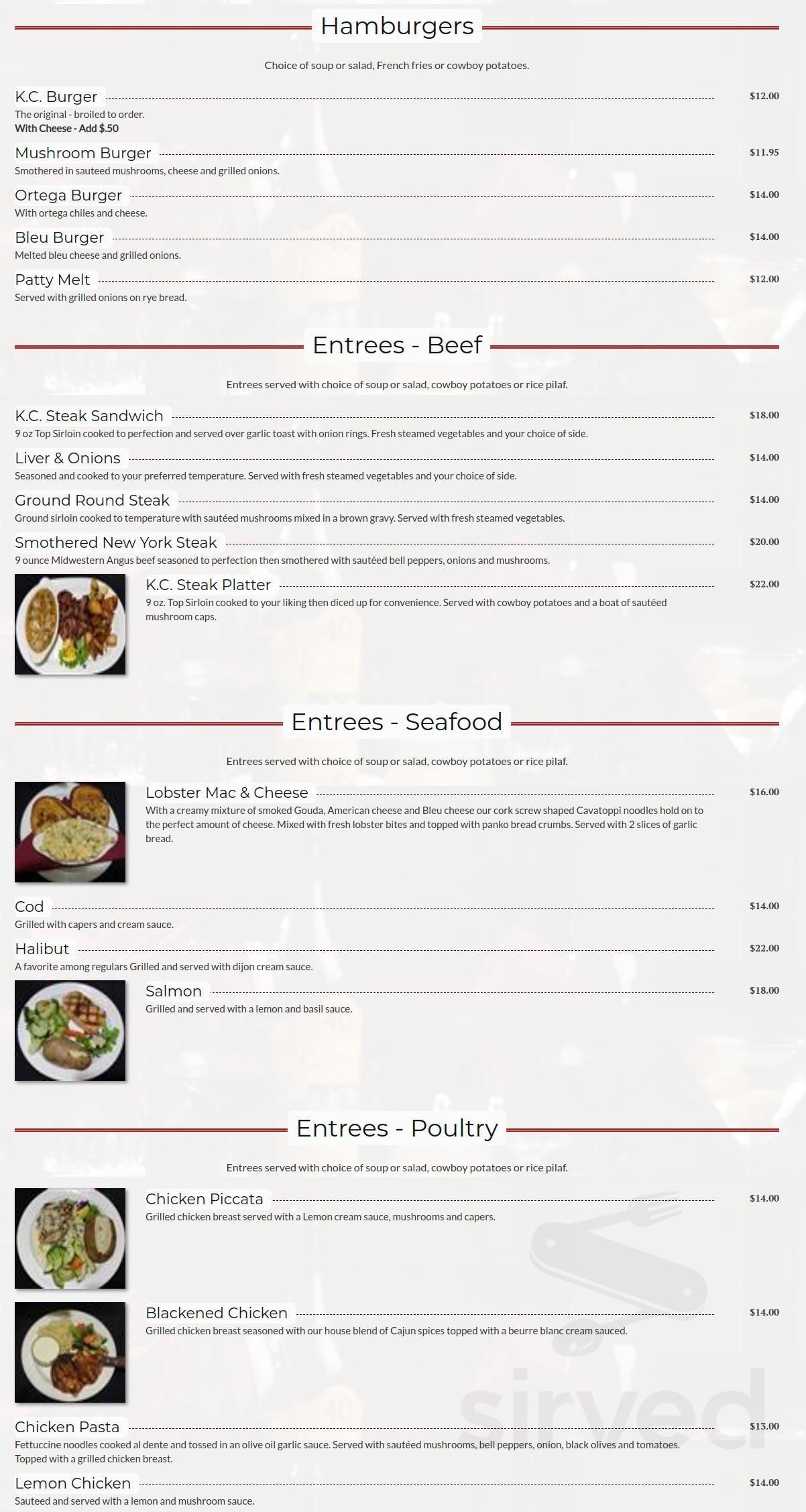 K C Steak House menus in Bakersfield, California, United States