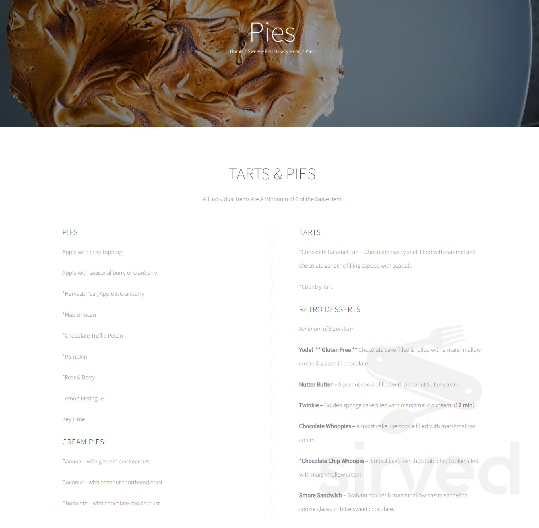 Sweetie Pies Bakery menu in Napa, California, USA