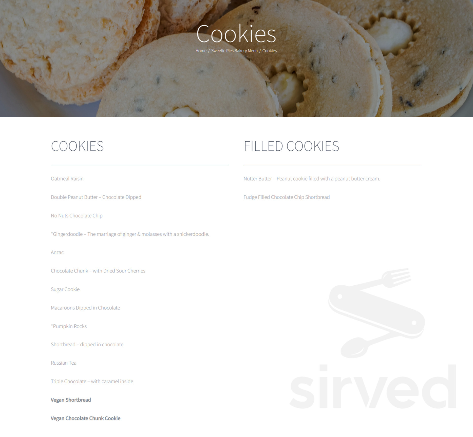 Sweetie Pies Bakery menu in Napa, California, USA