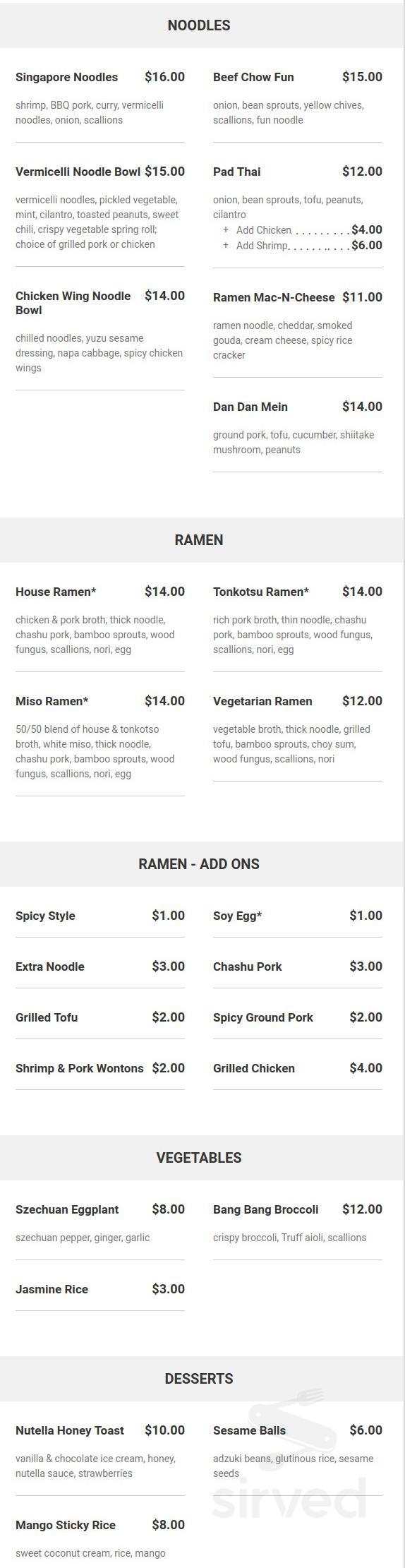 Menu - Las Vegas NV's Send Noodles | Sirved
