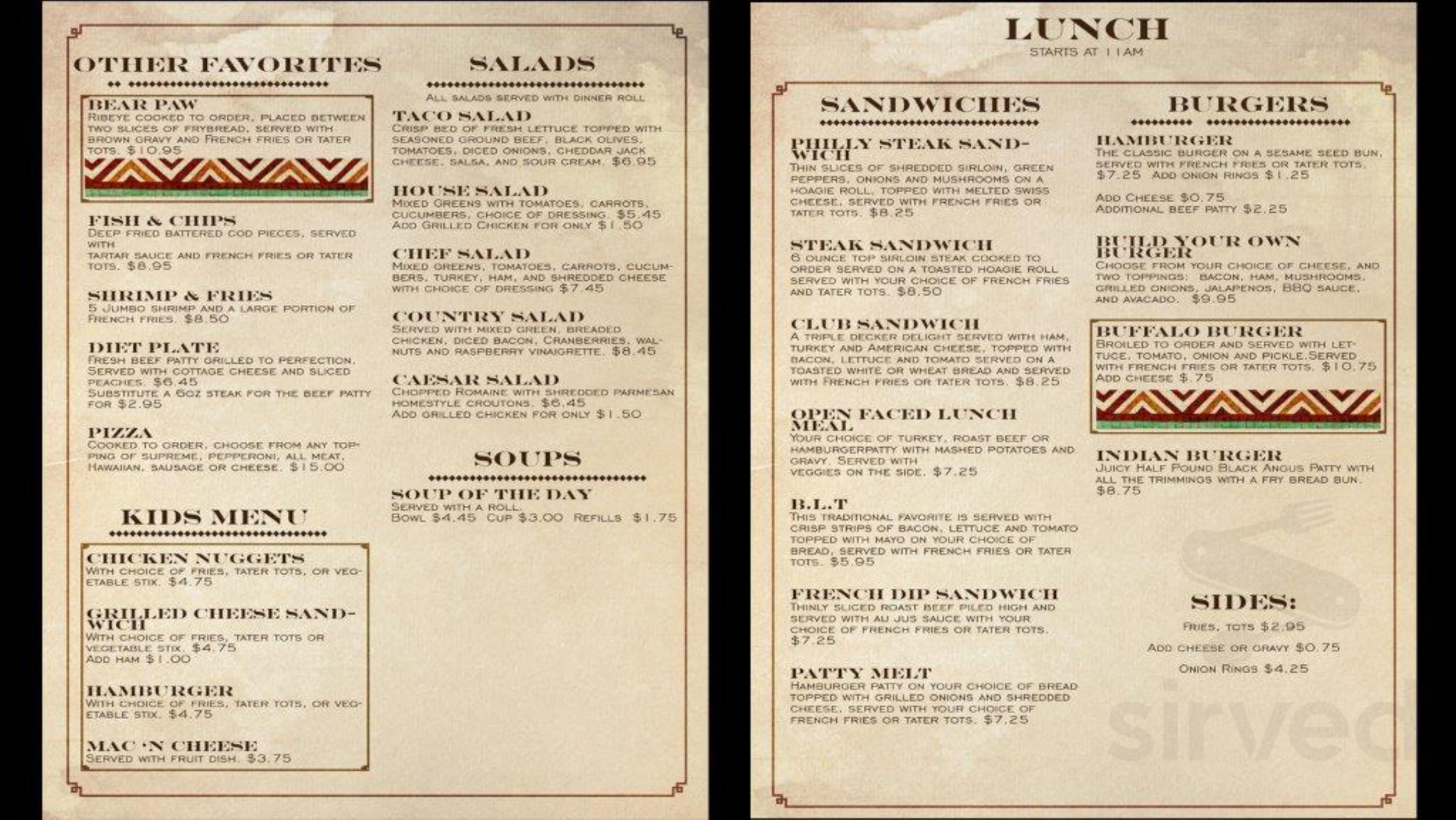 Menu for Shoshone-Bannock Casino Hotel in Fort Hall, ID | Sirved