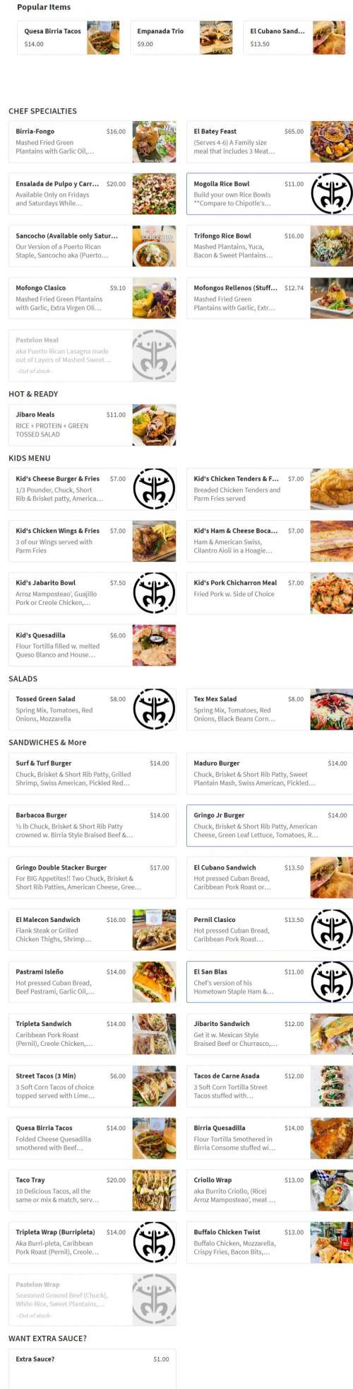 Twisted Taino Restaurant menu in Parma, Ohio, USA