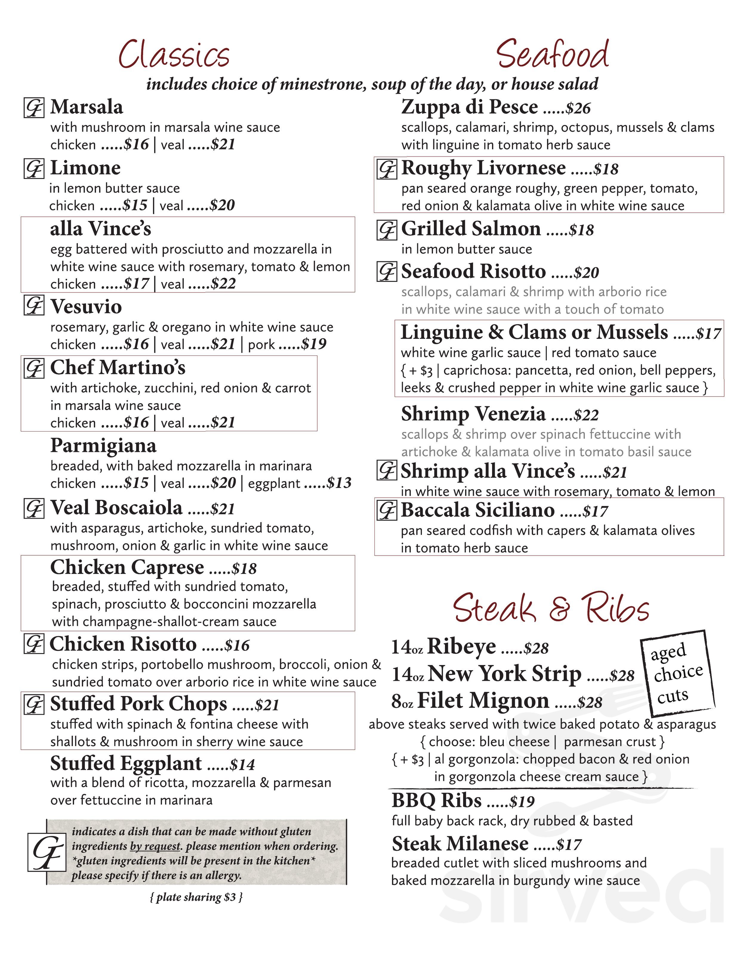 RoccoVino's Italian Restaurant menu in Elk Grove Village, Illinois, USA