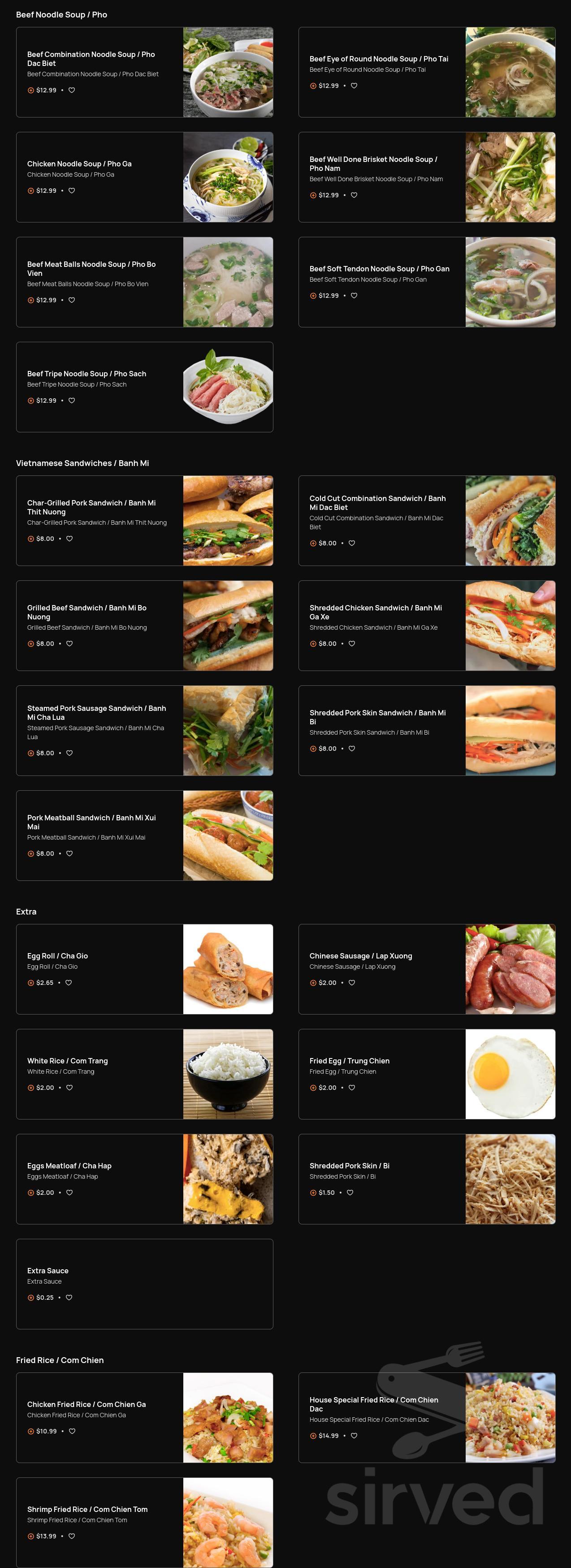 Pho Le Vietnamese Cuisine menu in Columbus, Ohio, USA