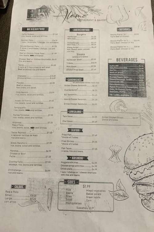 Alamo Restaurant menu in Alamo, Texas, USA