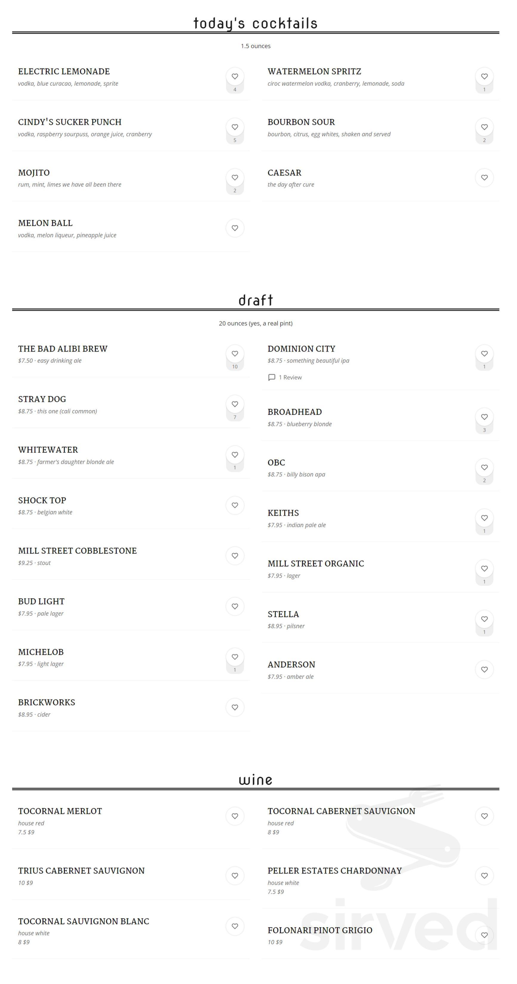 Menu for The Bad Alibi in Orléans, ON | Sirved