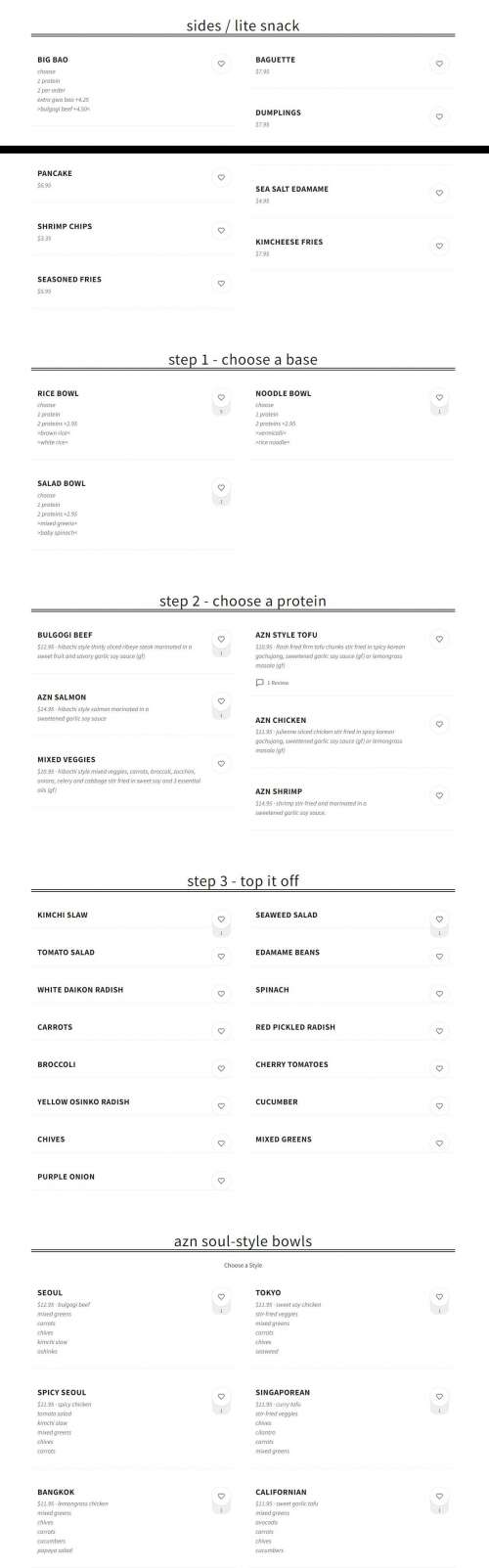 AZN Sandwiches Bowls Juice Bar (Simple. Seasonal. Healthy) menu in ...