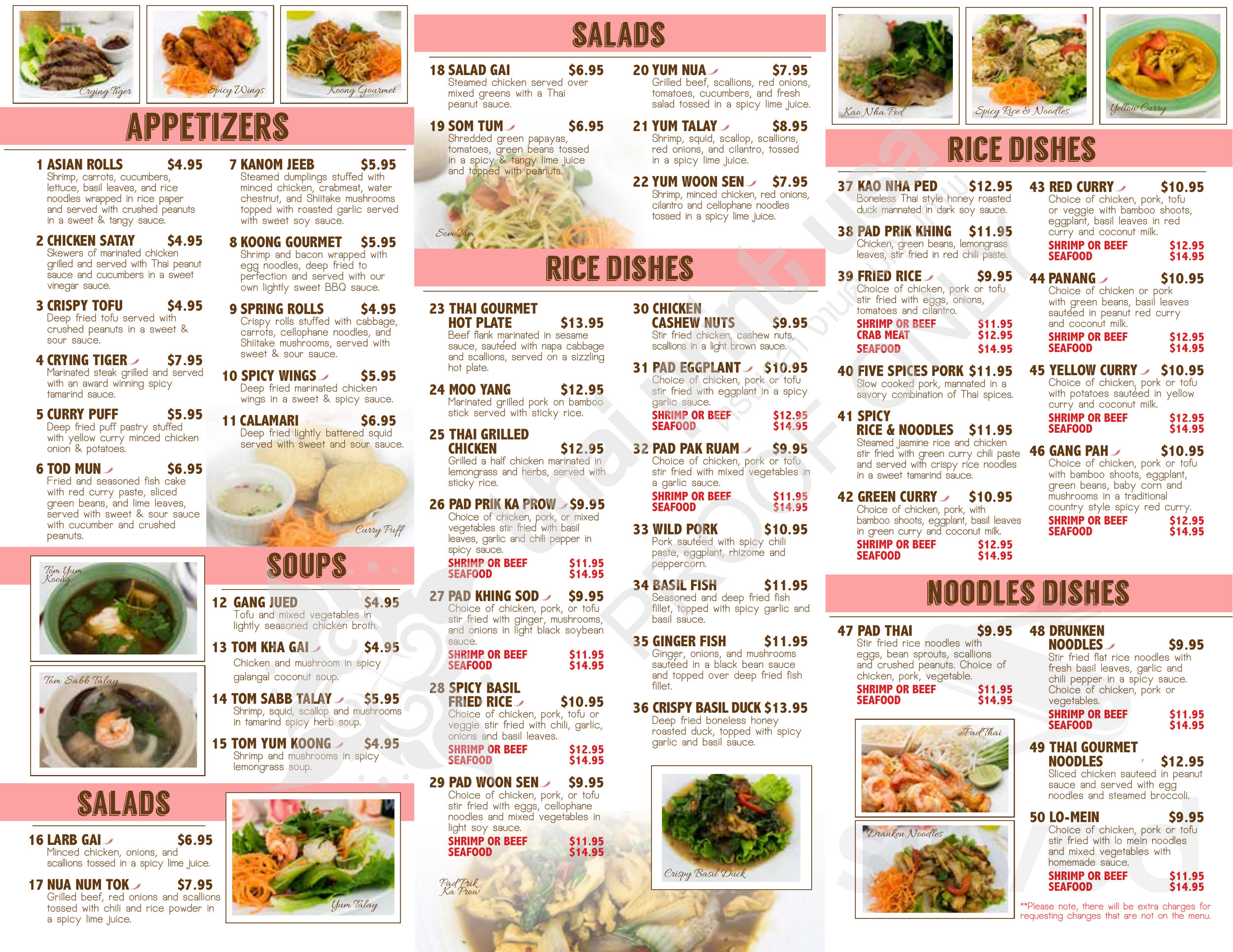 Rice & Noodles Thai Gourmet menu in Alexandria, Virginia, USA