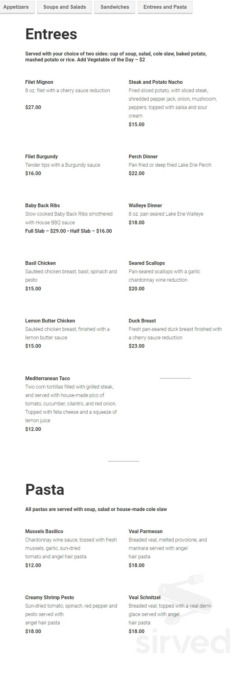 Menu for Amber Oaks Restaurant in Sheffield Lake, OH | Sirved