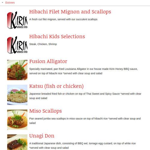 Kirin Japanese Cuisine menu in Hammond, Louisiana, USA