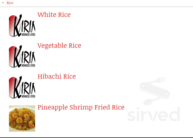 Kirin Japanese Cuisine menus in Hammond, Louisiana, United States