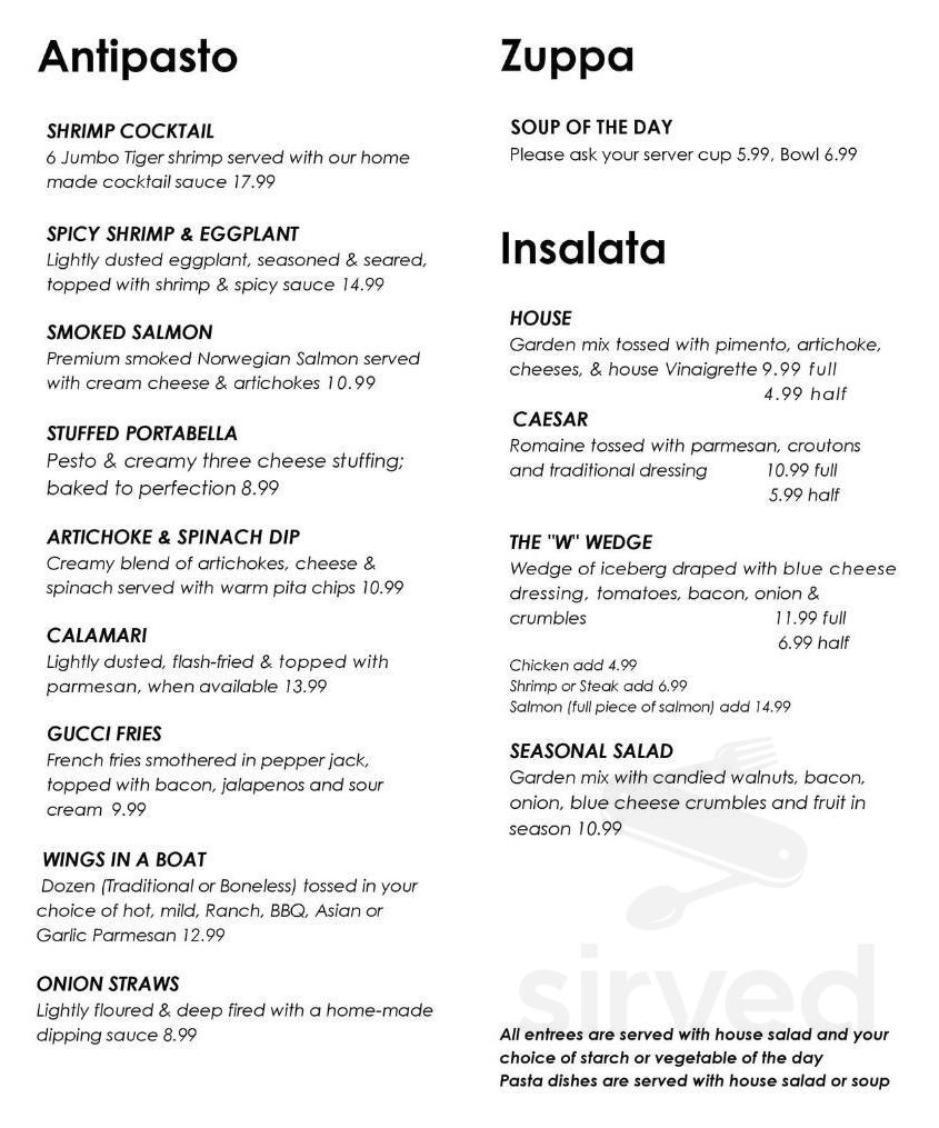 The W Restaurant menu in Du Quoin, Illinois, USA