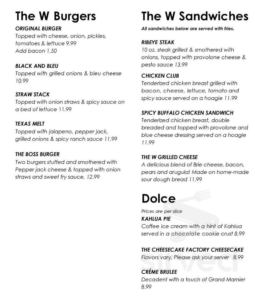 The W Restaurant menu in Du Quoin, Illinois, USA