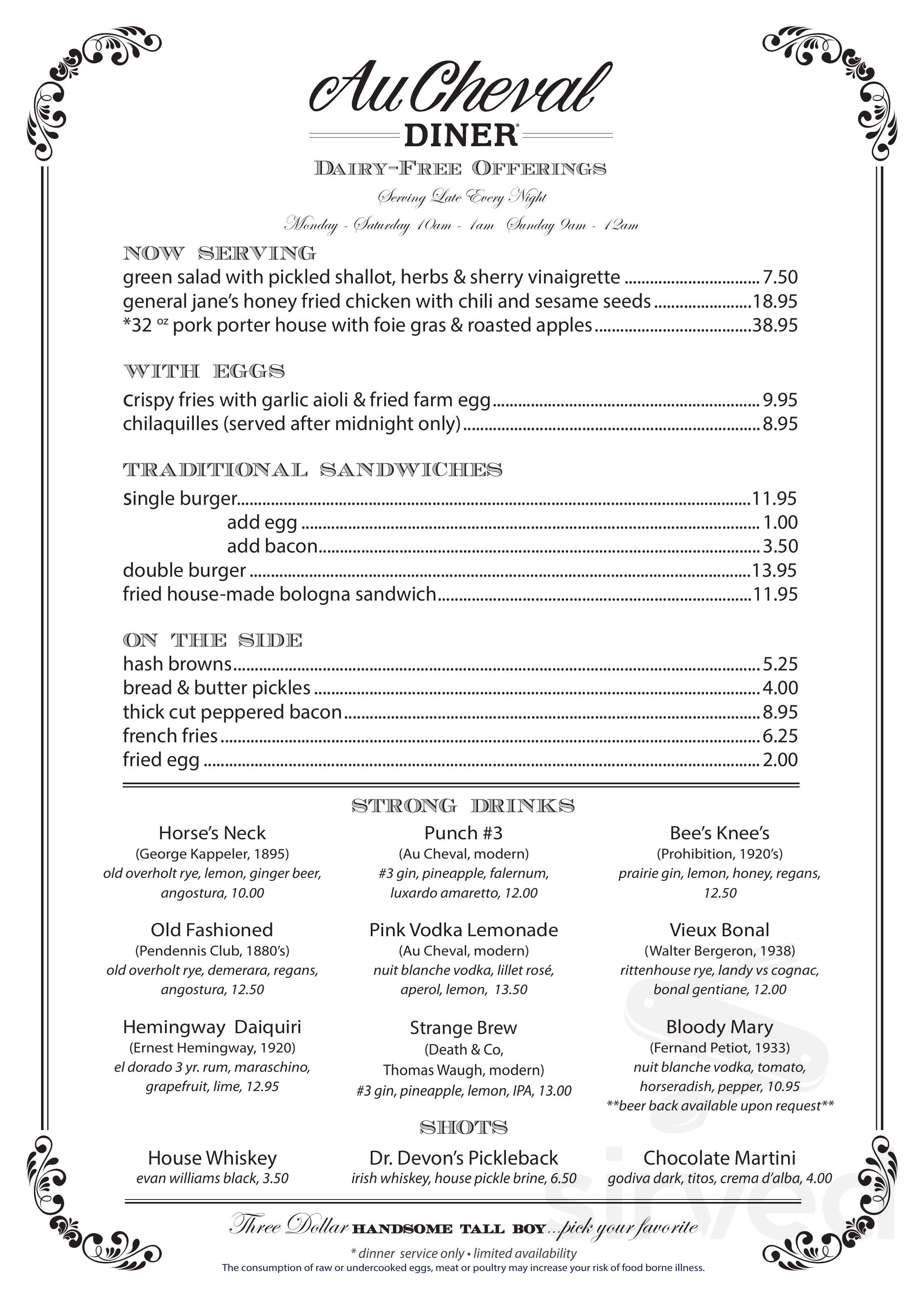 Au Cheval menu in Chicago, Illinois, USA