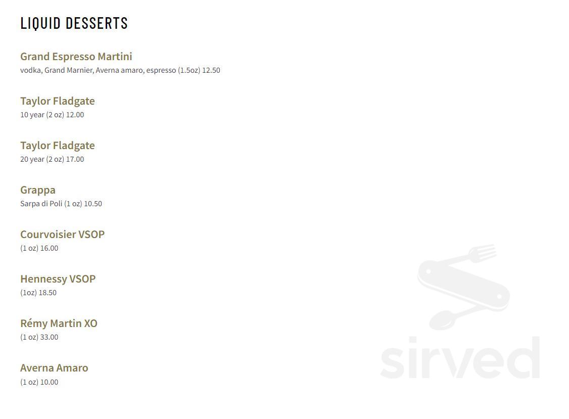 Menu - Edmonton AB's Chop Steakhouse & Bar | Sirved