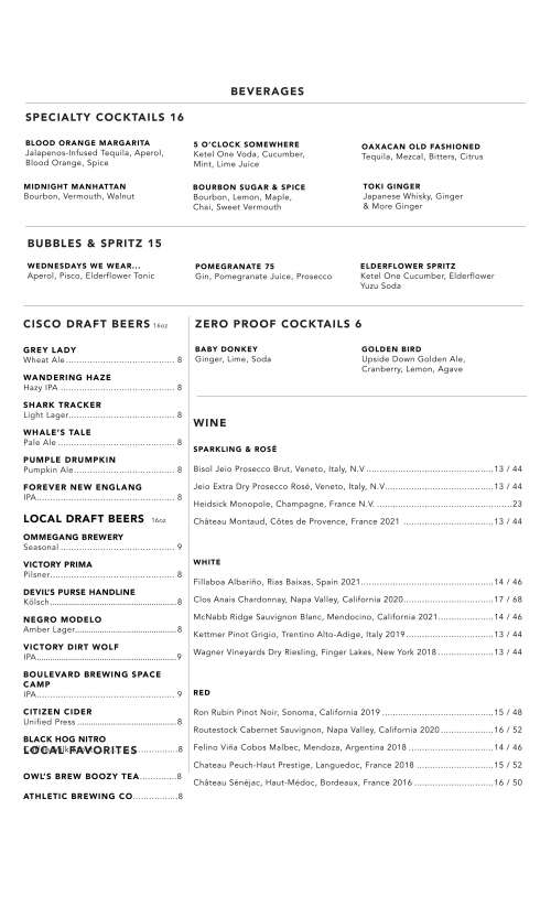 Cisco Brewers at The Village menu in Stamford, Connecticut, USA