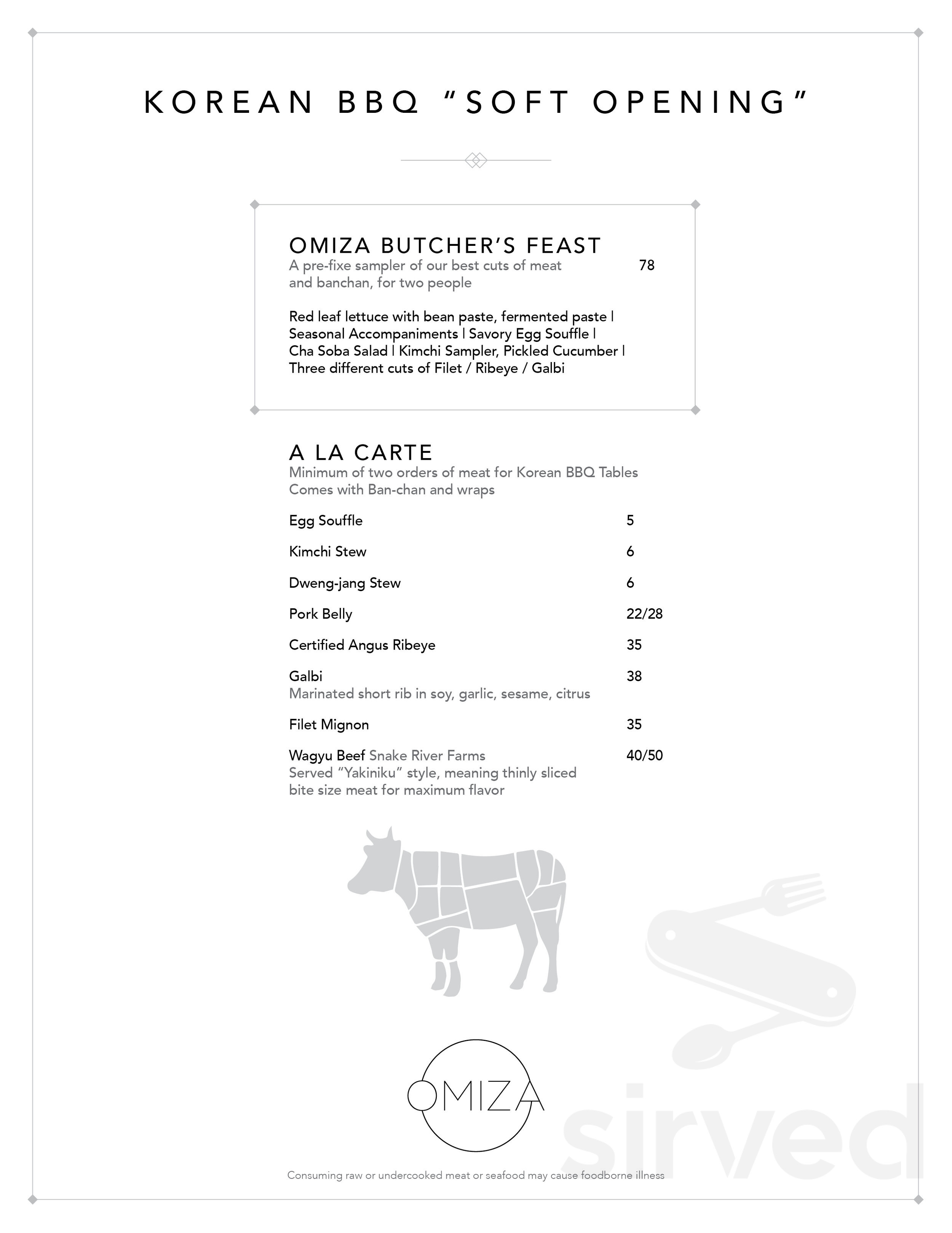 Omiza Restaurant menu in Doylestown, Pennsylvania, USA