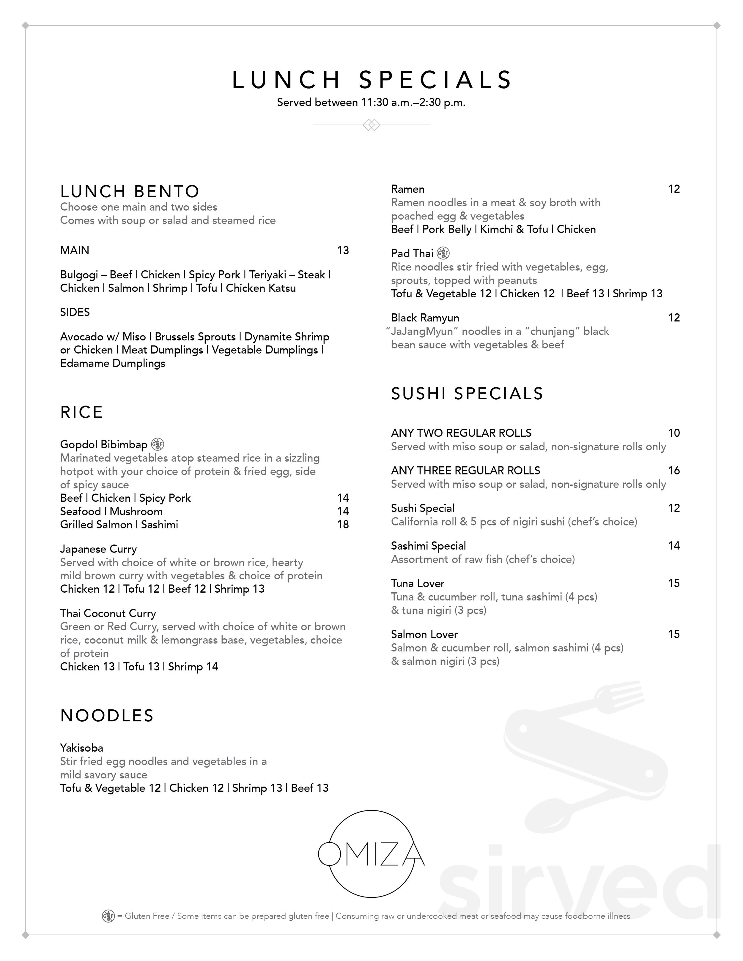 Omiza Restaurant menu in Doylestown, Pennsylvania, USA