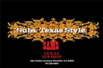 Menu for Sam's Texas Sub Shop in Norfolk, VA | Sirved
