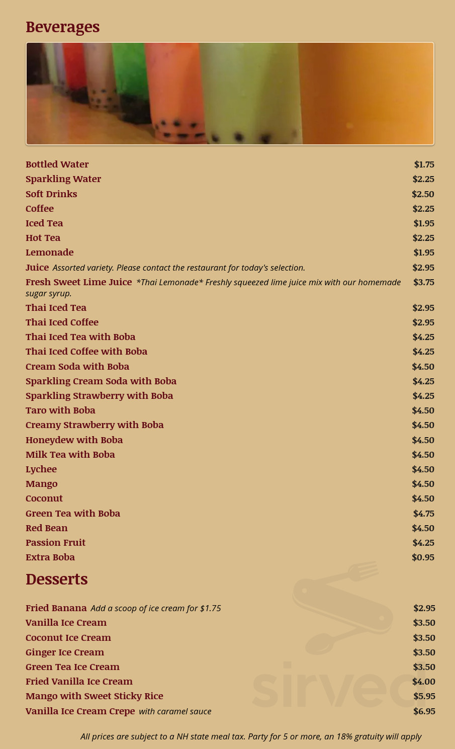 Sweet Ginger menu in Merrimack, New Hampshire, USA