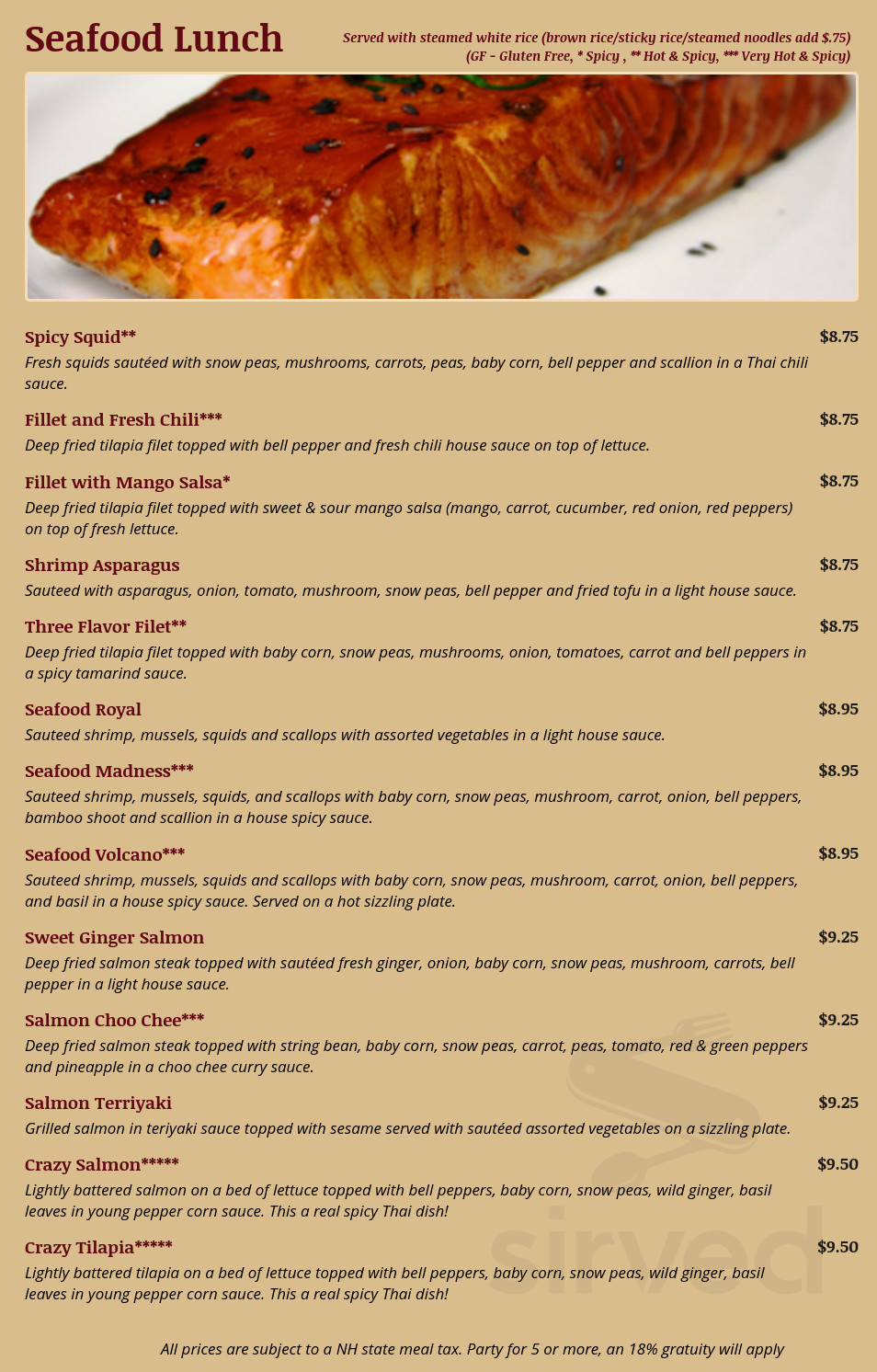 Sweet Ginger menu in Merrimack, New Hampshire, USA