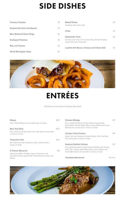 The Tilted Skillet menu in Washington, Missouri, USA