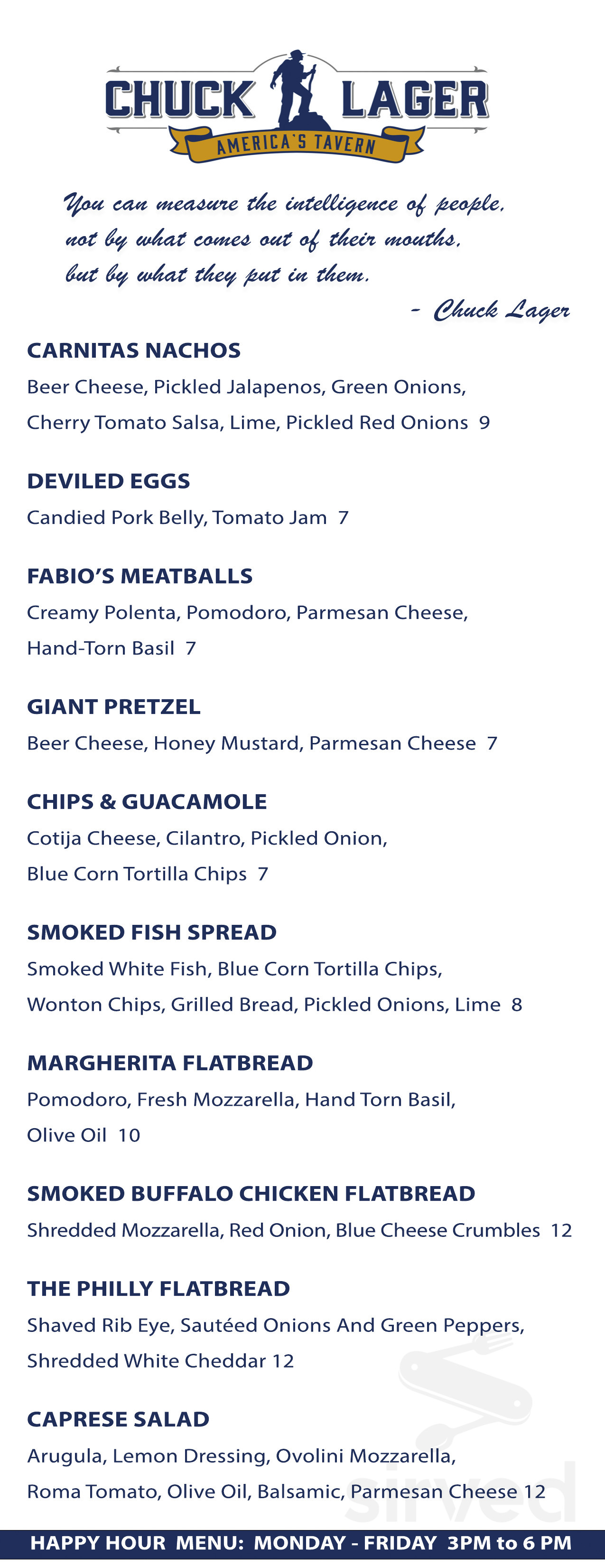 Menu - Wesley Chapel FL's Chuck Lager America's Tavern | Sirved
