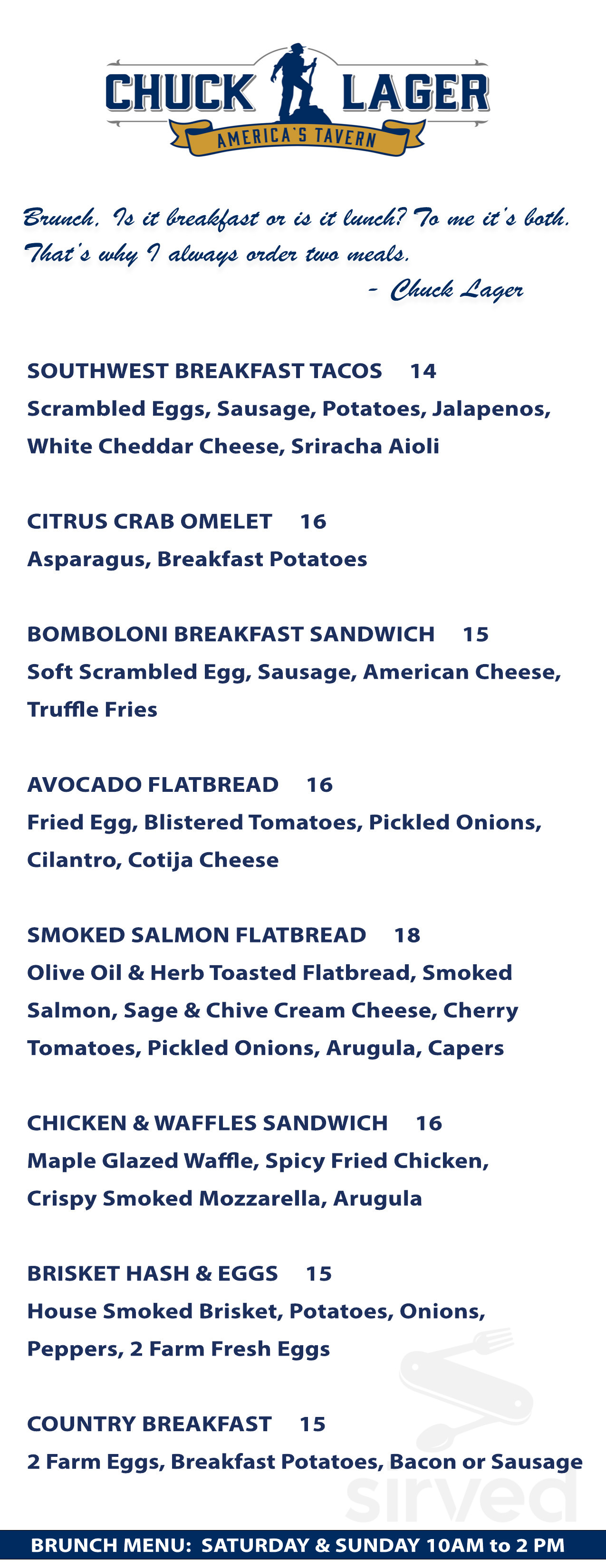 Menu - Wesley Chapel FL's Chuck Lager America's Tavern | Sirved