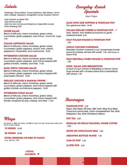 Grand Slam Lounge menu in McMurray, Pennsylvania, USA