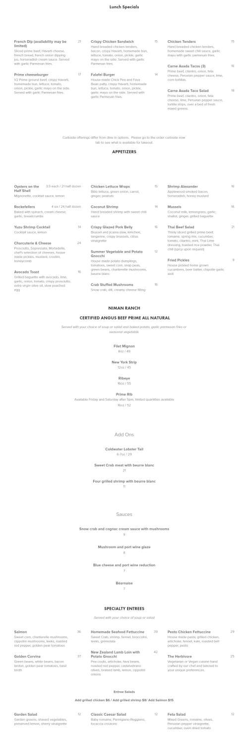 Moussalli's Prime menu in Edwardsville, Illinois, USA