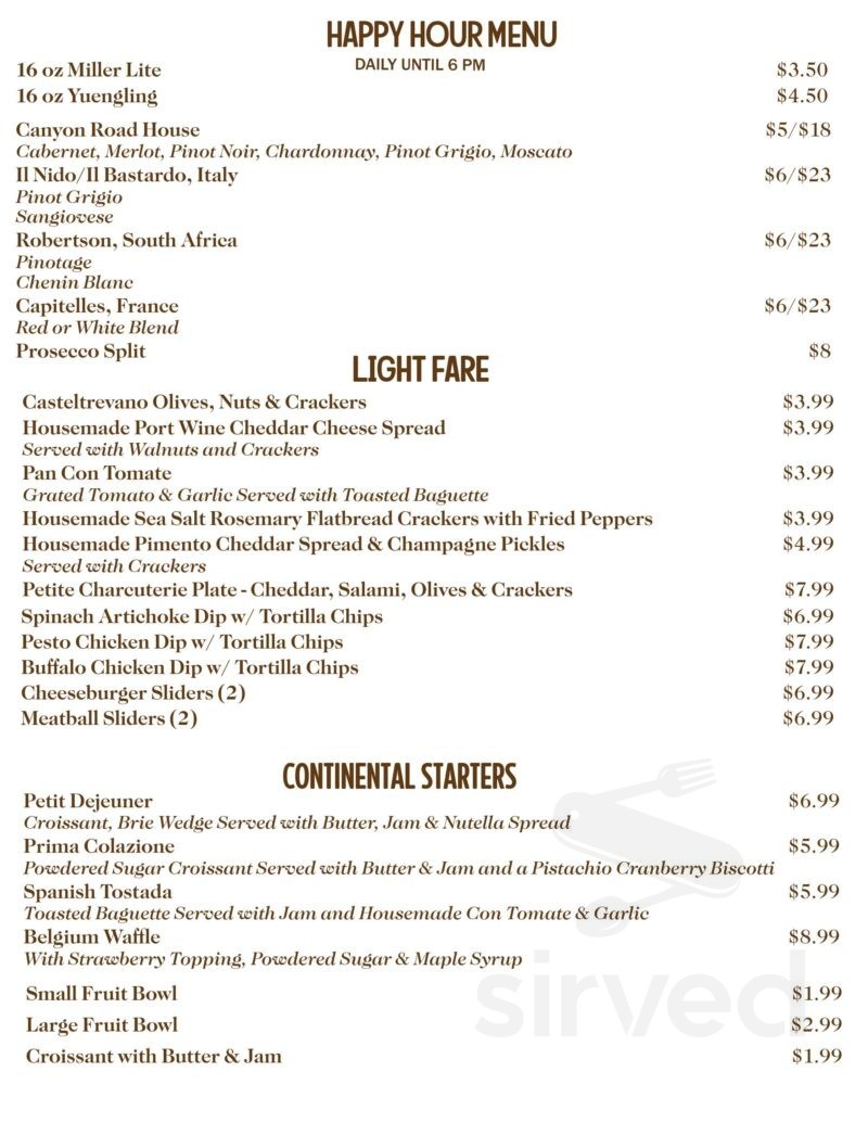 Stirling Wine menu in Dunedin, Florida, USA