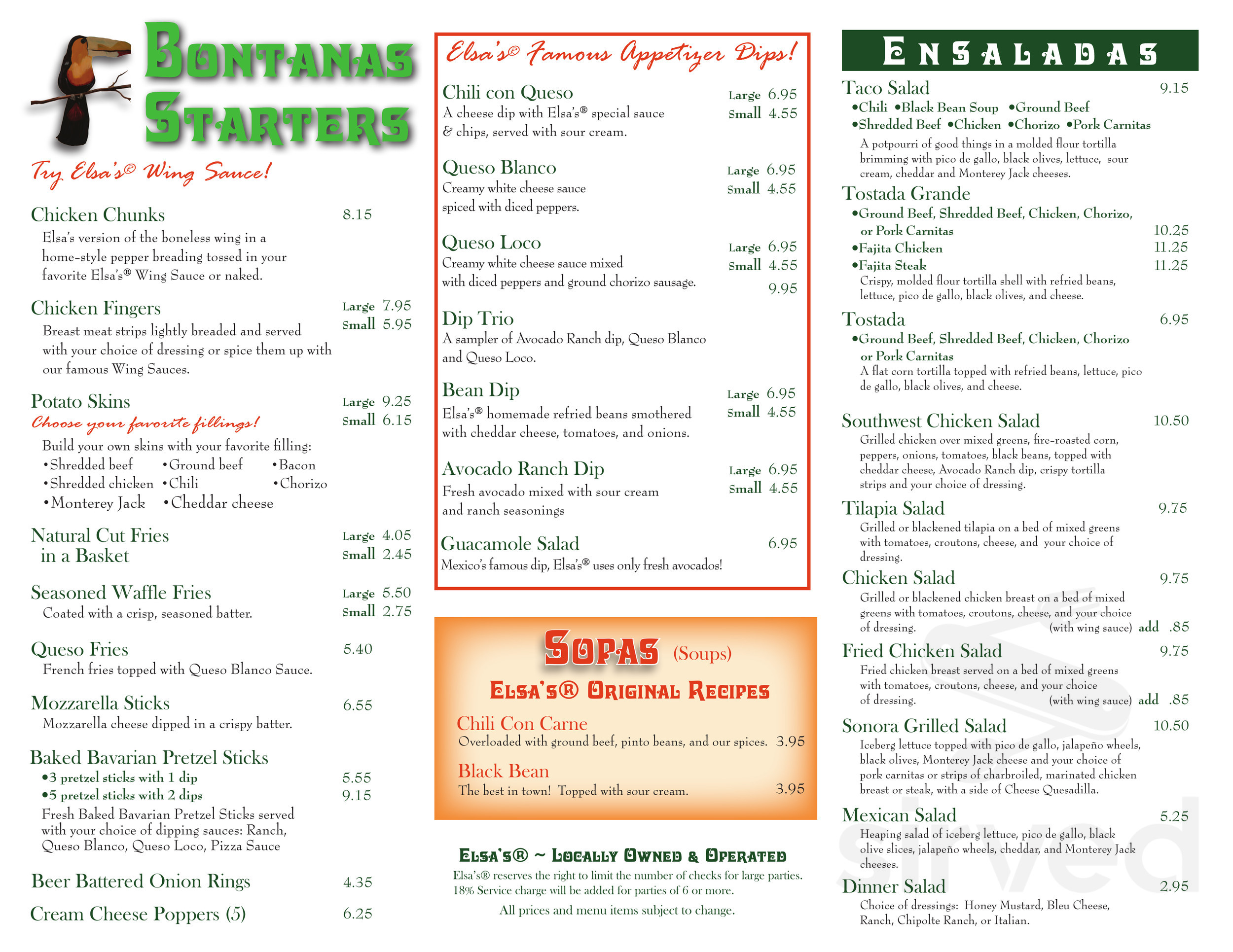 Elsa's Mexican Restaurant menu in Dayton, Ohio, USA