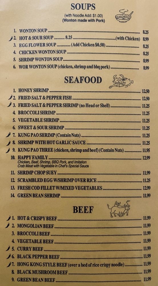Sunrise Chinese Restaurant menu in Sacramento, California, USA
